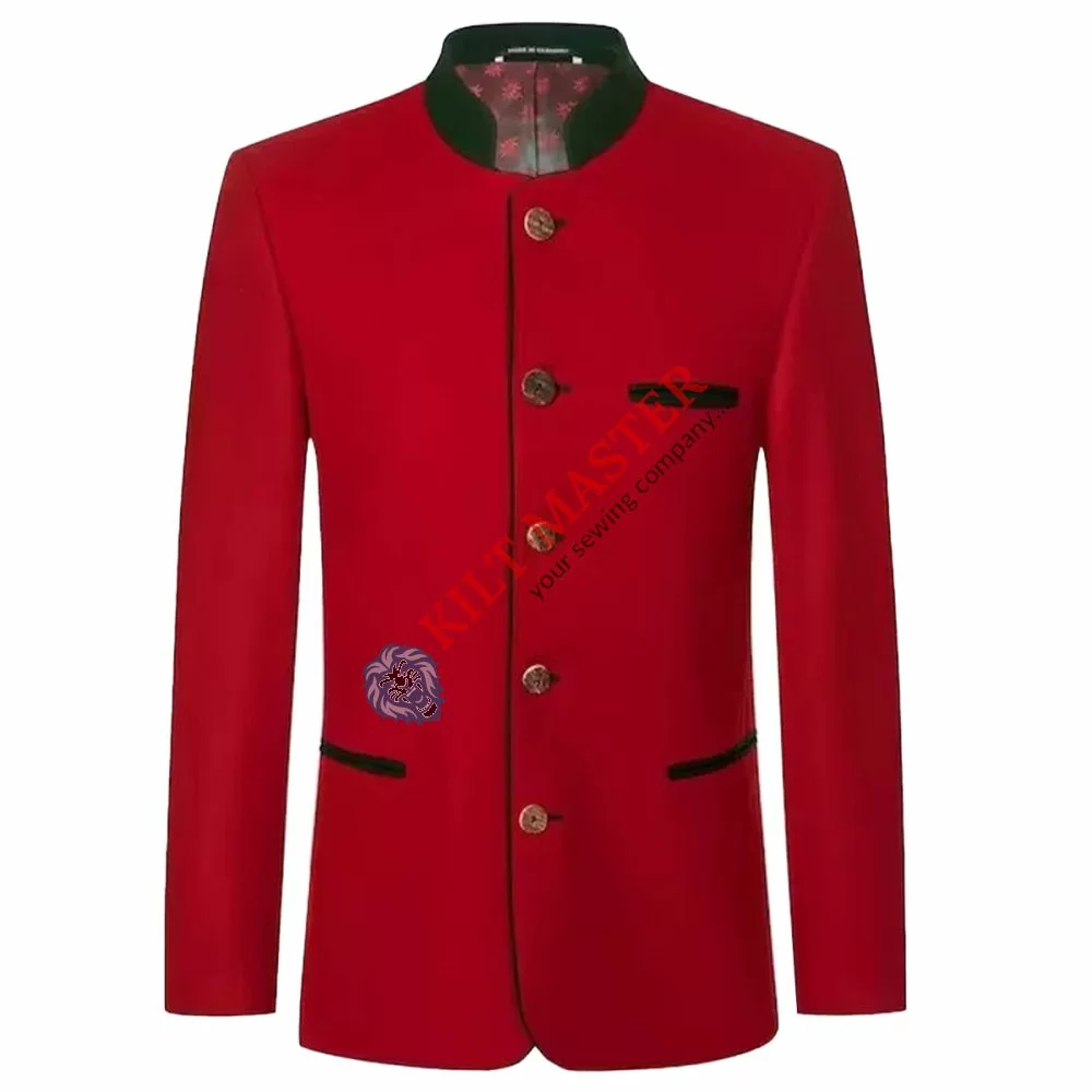 Traditional Bavarian Red Loden Wool Jacket - Austrian Tyrol Blazer
